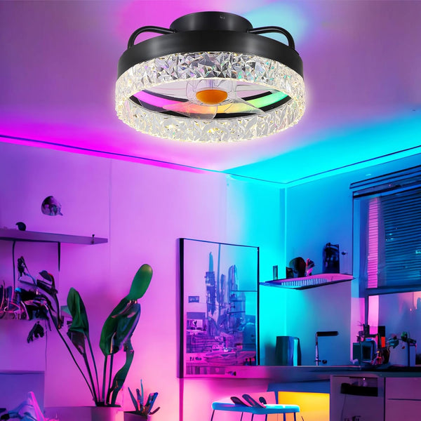 13in Flush Mount Ceiling Fan with RGB Light - Small Bladeless Ceiling ...